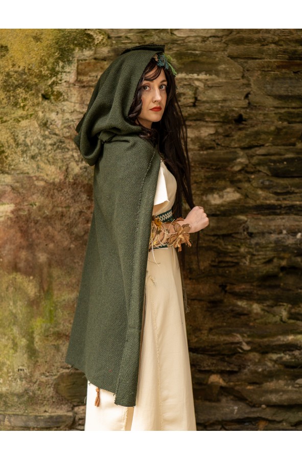 Green medieval hooded cloak