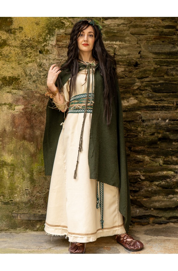 Green medieval hooded cloak